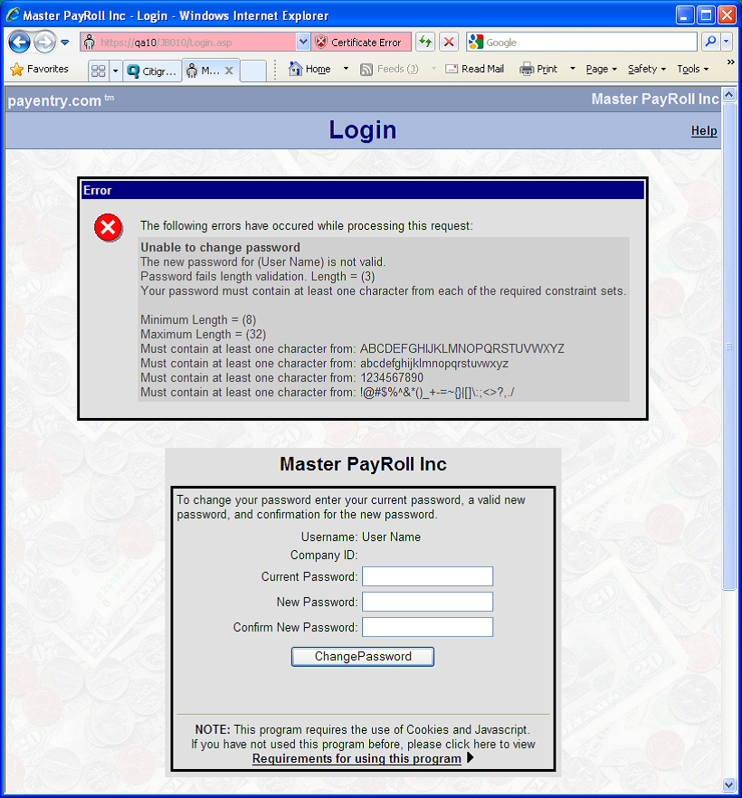 Login Errors - Payentry