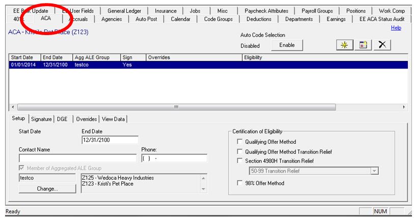 Company Level ACA Tab in M3