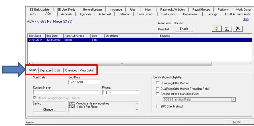 Company Level ACA Tab in M3