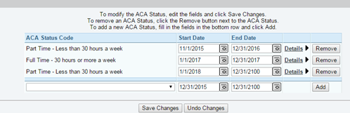 Employee ACA Status for Payentry