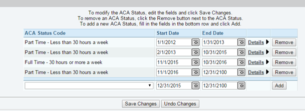 Employee ACA Status for Payentry