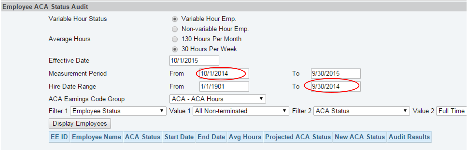 ACA Status Audit Tab for Payentry